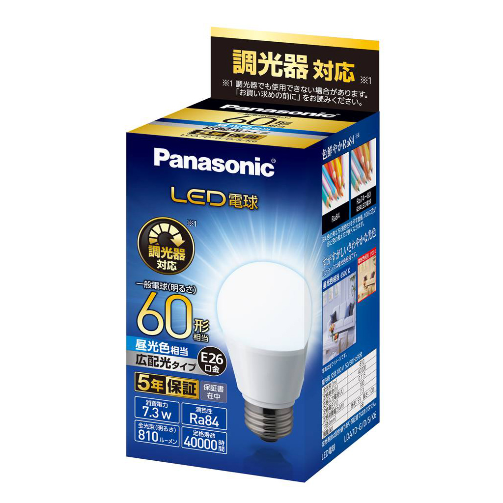 パナソニック(Panasonic) LDA7LGDSK6 LDA7LGDSK6 広配光タイプ LED電球 7.3W E26口金 調光対応 60W相当 激安価格販売：アカリセンター